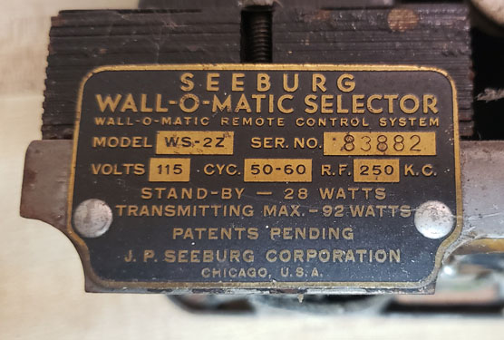 Seeburg Jukebox selector box in beetle plastic